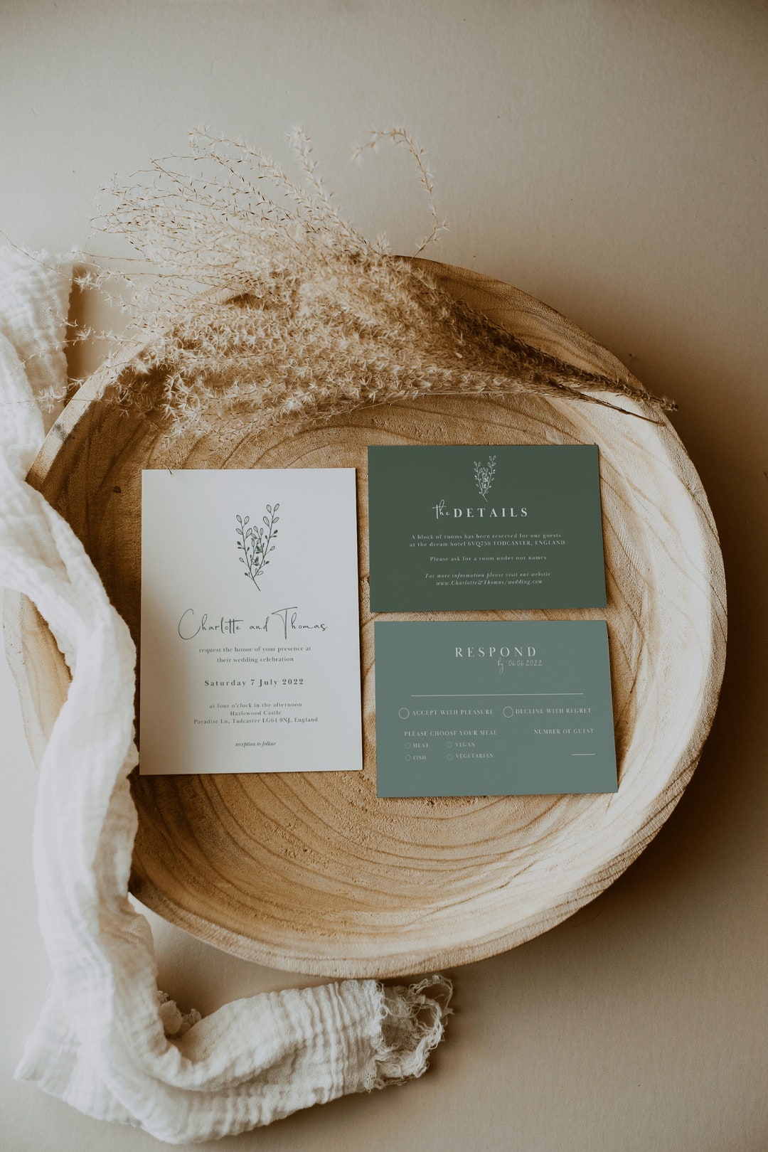 Sage Green Wedding Invitation, Sage Green Wedding Invite, Sage Green ...