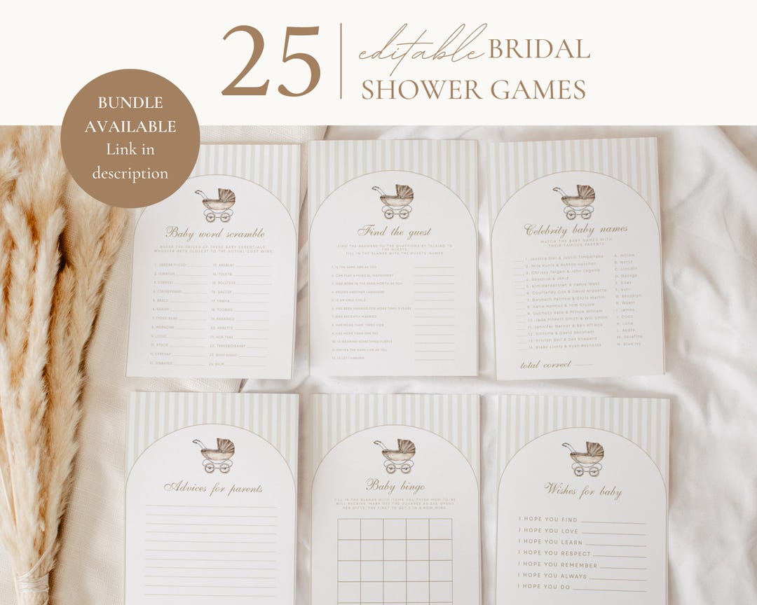 Neutral Baby Shower Games Bundle, Beige Minimalist Baby Shower Game ...
