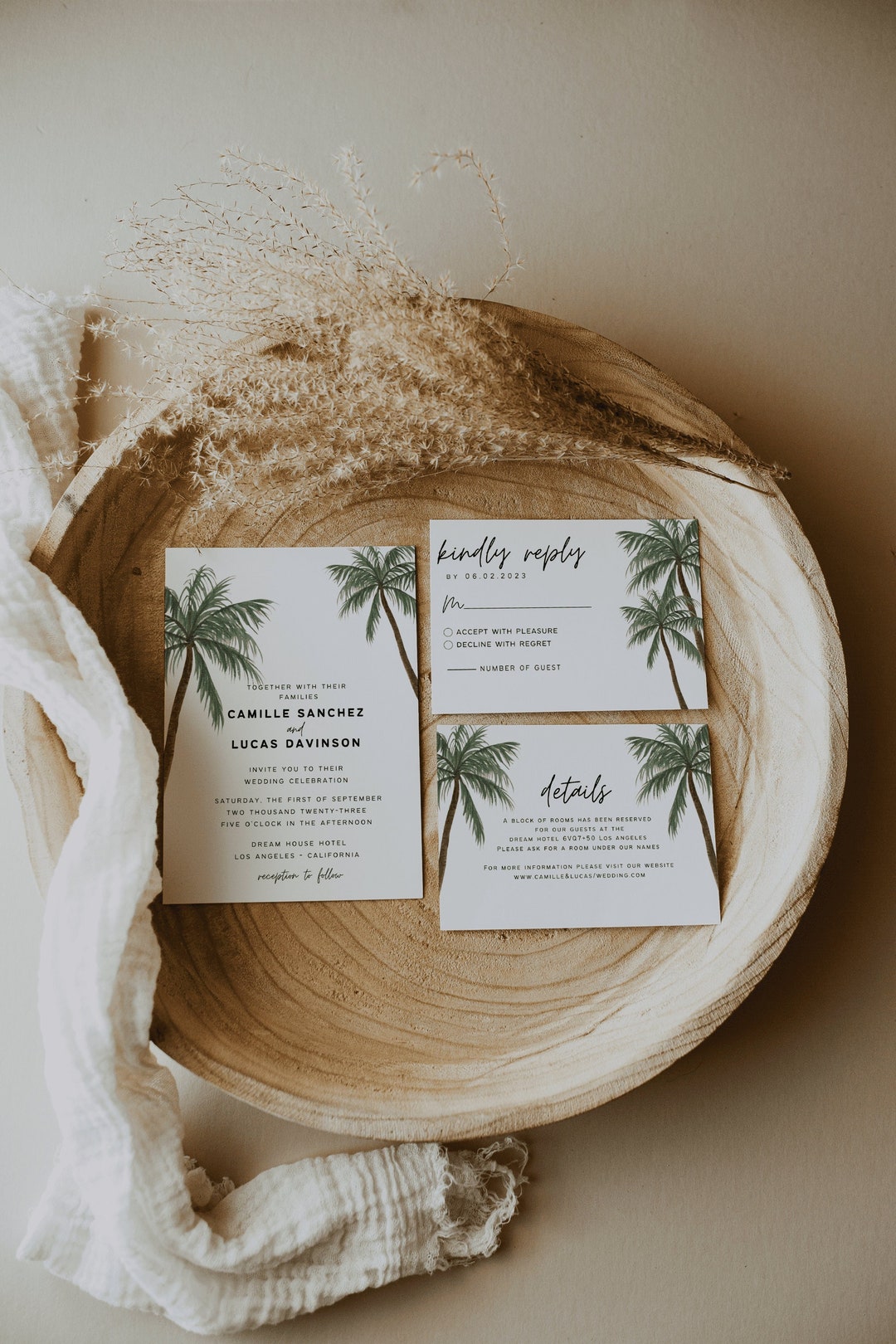 Destination Wedding Invitation, Palm Tree Wedding Invitation Template ...