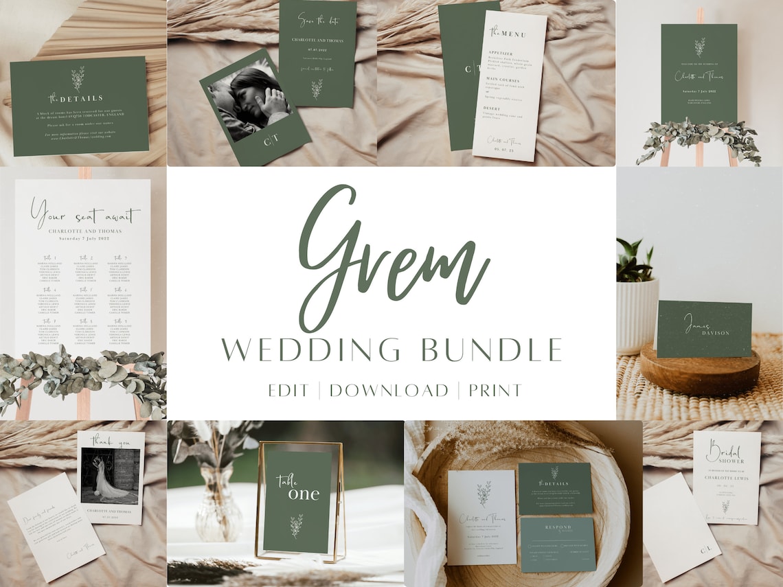 Sage Green Wedding Template Bundle Sage Green Wedding Set | Etsy