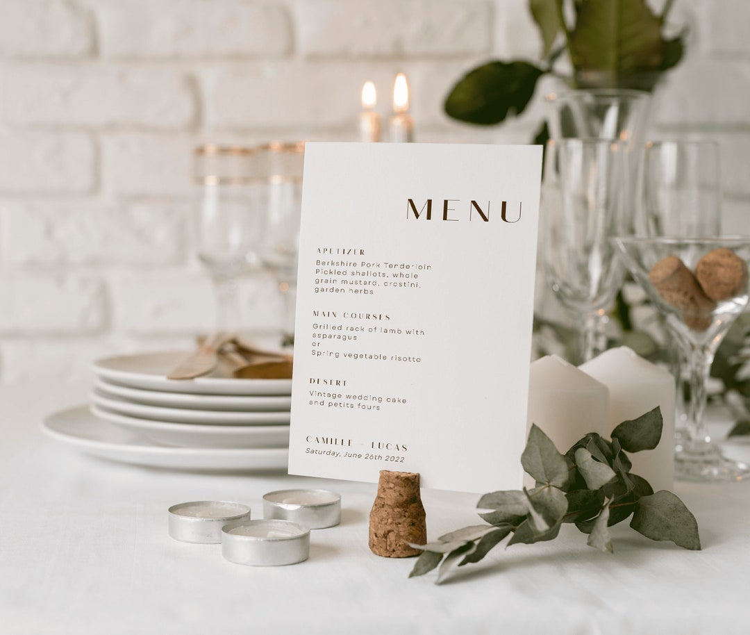 Minimal Modern Wedding Menu Template, Editable Simple and Elegant ...