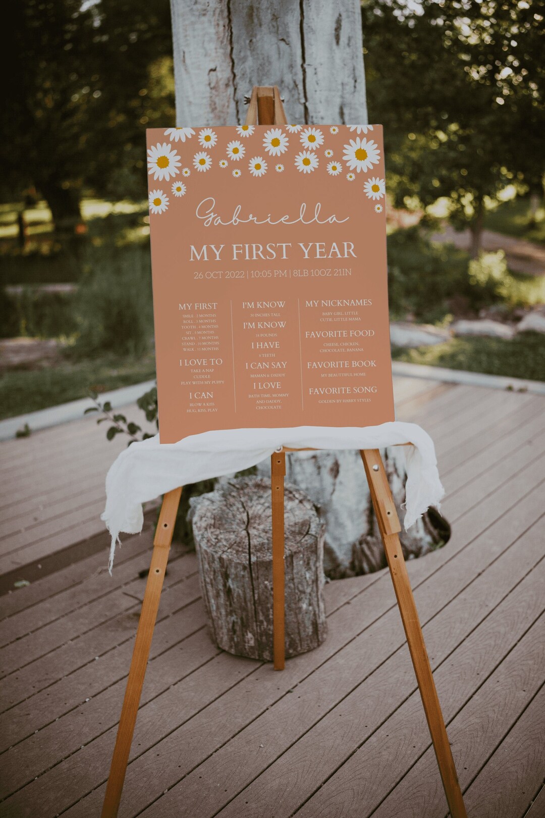 Daisy First Birthday Milestone Sign, Editable Boho One Year Baby ...