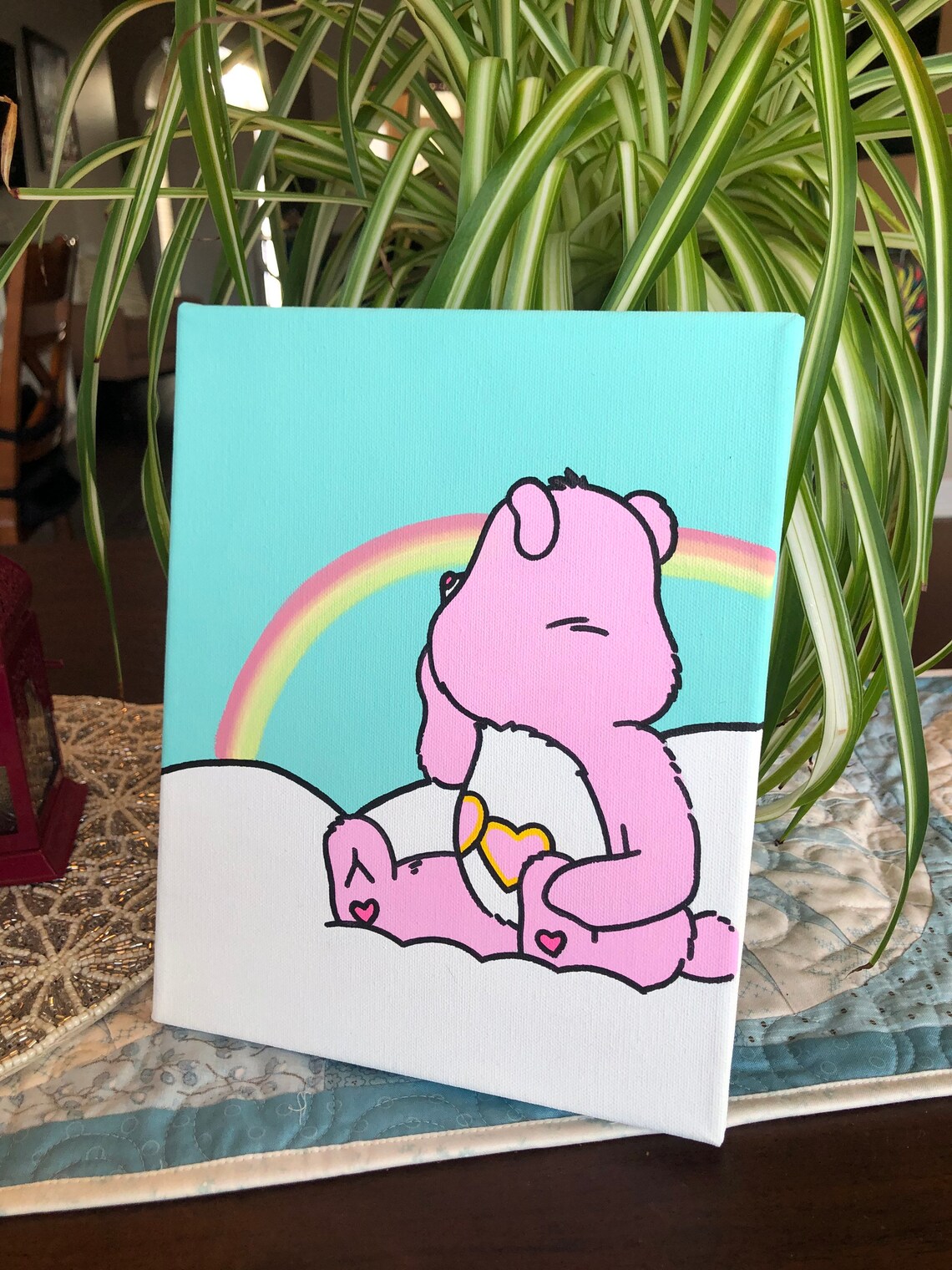 Pink Bear Painting on Canvas Kidcore Painting Nostalgic Painting Bear ...