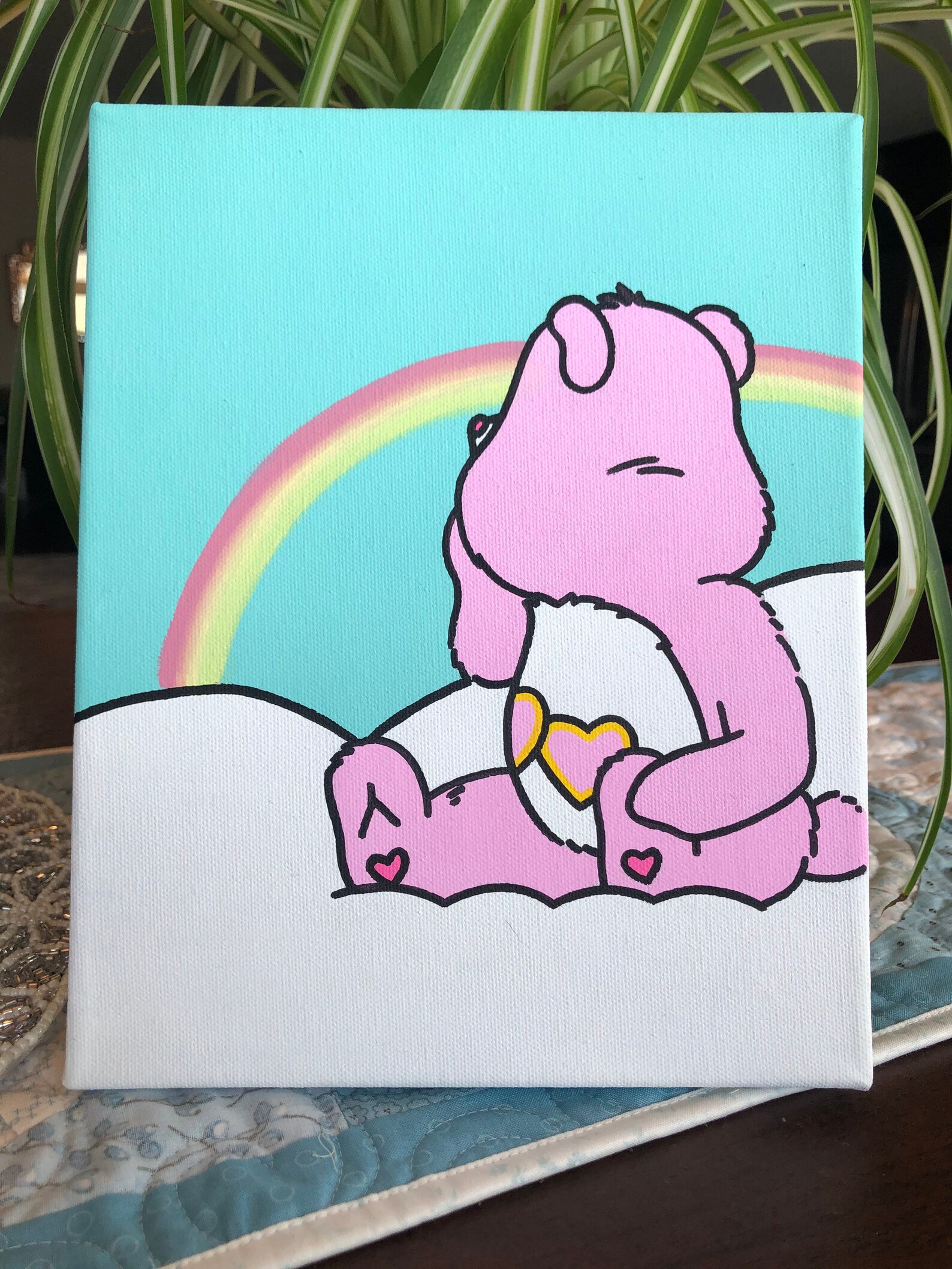 Pink Bear Painting on Canvas Kidcore Painting Nostalgic Painting Bear ...