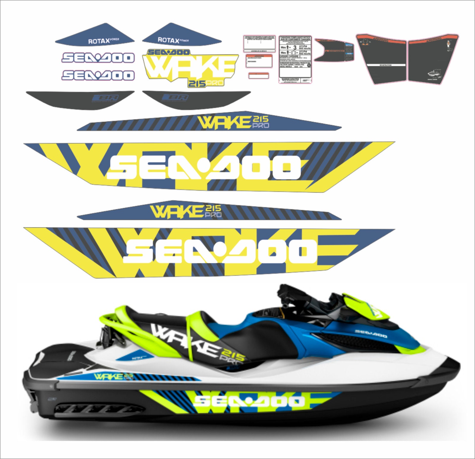 SEADOO WAKE PRO 215 2016 Graphics / Decal / Sticker Kit - Etsy