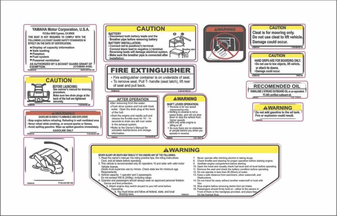YAMAHA WAVERUNNER 3 1992 Graphics / Decal Warning / Sticker Kit - Etsy