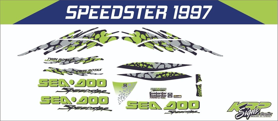SEADOO SPEEDSTER 1997 GRAPHICS /decal / Sticker Kit Custom Lime Green ...