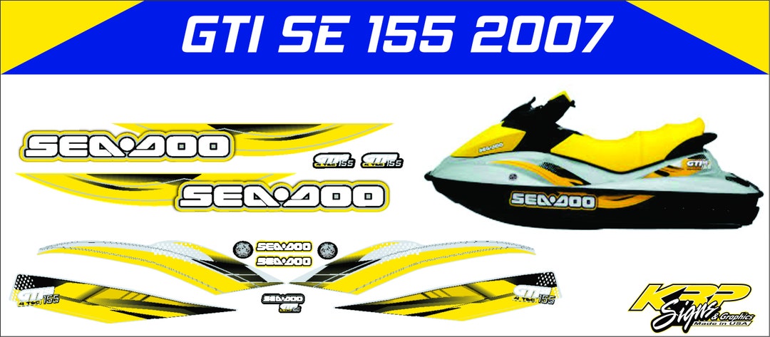 Seadoo GTI SE 155 2007 Yellow and Grey Graphics / Decal / Sticker Kit ...