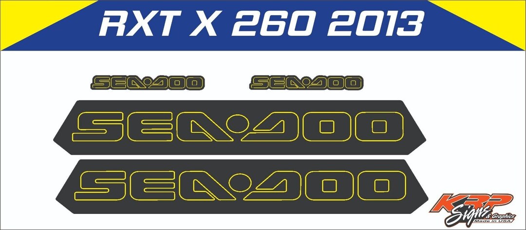 SEADOO RXT X 260 2013 Graphics / Decal / Sticker Kit Blk Yellow Hull ...