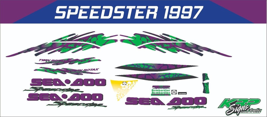 SEADOO SPEEDSTER 1997 GRAPHICS /decal / Sticker Kit Purple, Green ...