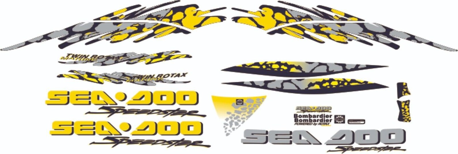 SEADOO SPEEDSTER 1997 GRAPHICS /decal / Sticker Kit Black ,yellow ,grey ...