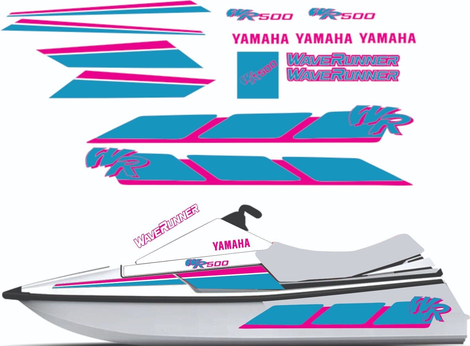 YAMAHA WAVERUNNER WR 500 1990 Graphics / Decal / Sticker Kit Custom ...