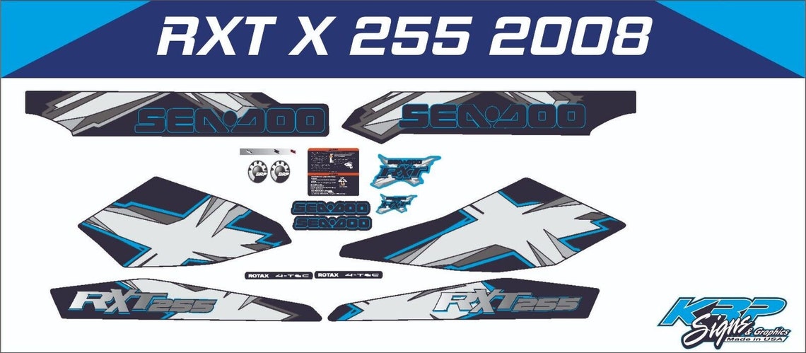 SEADOO RXT X 255 2008 Graphics / Decal / Sticker Kit Custom Blue & Grey ...