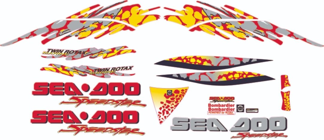 SEADOO SPEEDSTER 1996 GRAPHICS /decal / Sticker Kit Grey, Red ,yellow ...
