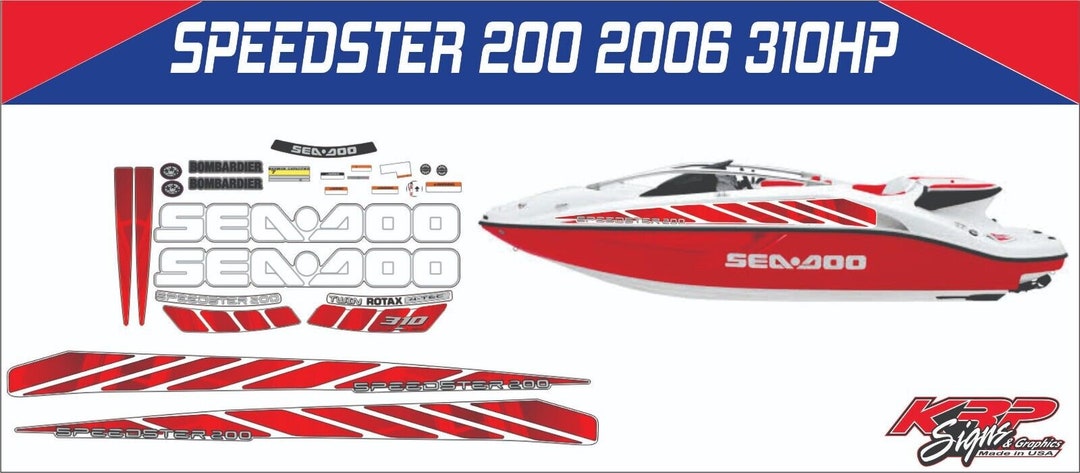 SEADOO SPEEDSTER 200 2007 TWIN 310hp Graphics /decal / Sticker Kit Red ...