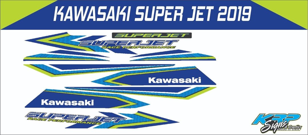KAWASAKI SUPER JET Graphics / Decal / Sticker Kit Blue and Green - Etsy