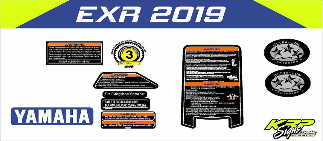 YAMAHA WAVERUNNER EXR 2019 Graphics / Decal / Sticker Kit Warning ...