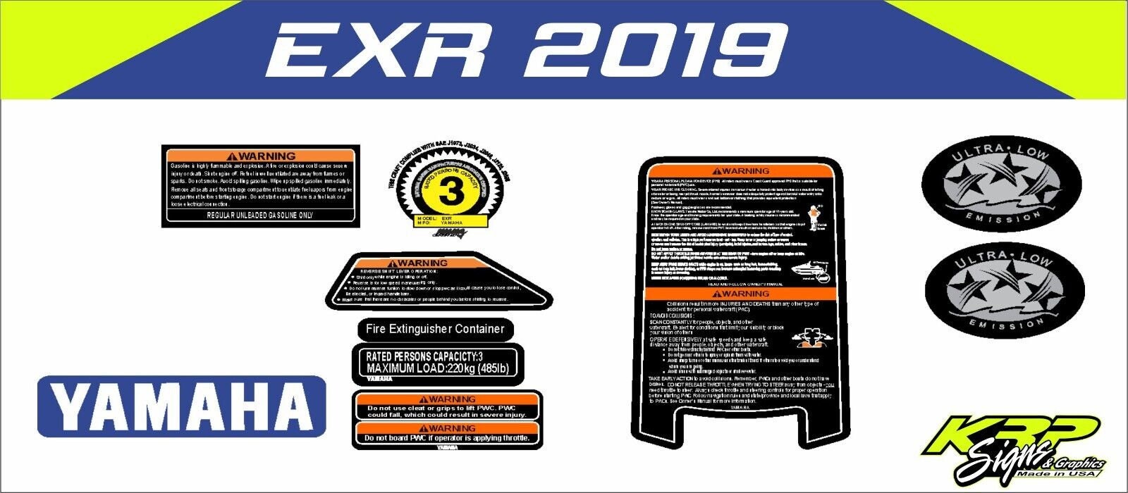 YAMAHA WAVERUNNER EXR 2019 Graphics / Decal / Sticker Kit Warning ...