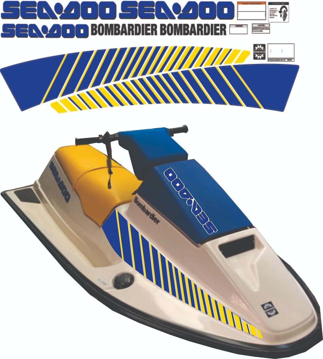 SEADOO SP 1990 Graphics / Decal / Sticker Kit CUSTOM Blue & Yellow ...