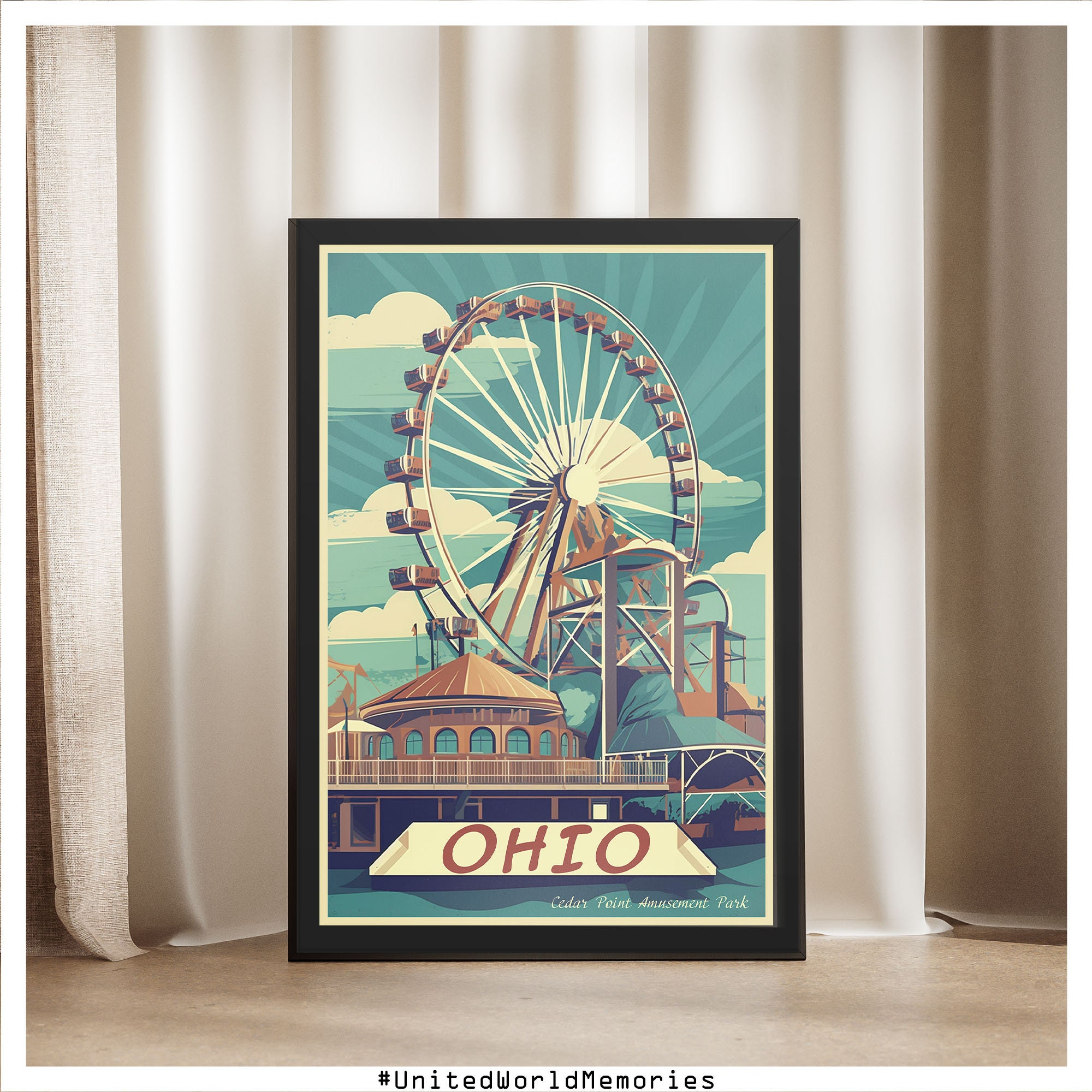 Ohio Travel Poster, Cedar Point Amusement Park Poster, Ohio Vintage ...