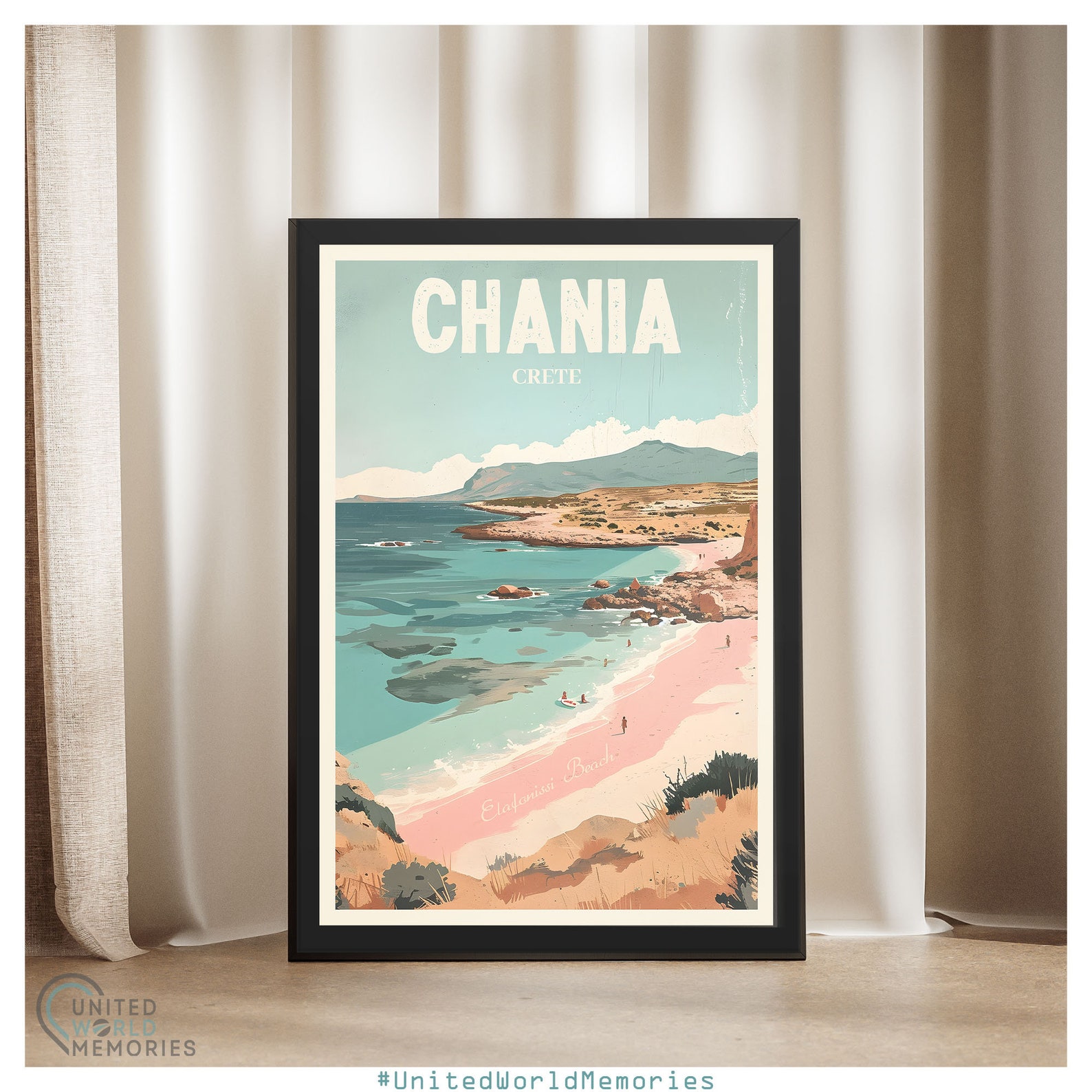 Chania Elafonissi Beach Poster, Crete Print, Greece Retro Wall Art ...