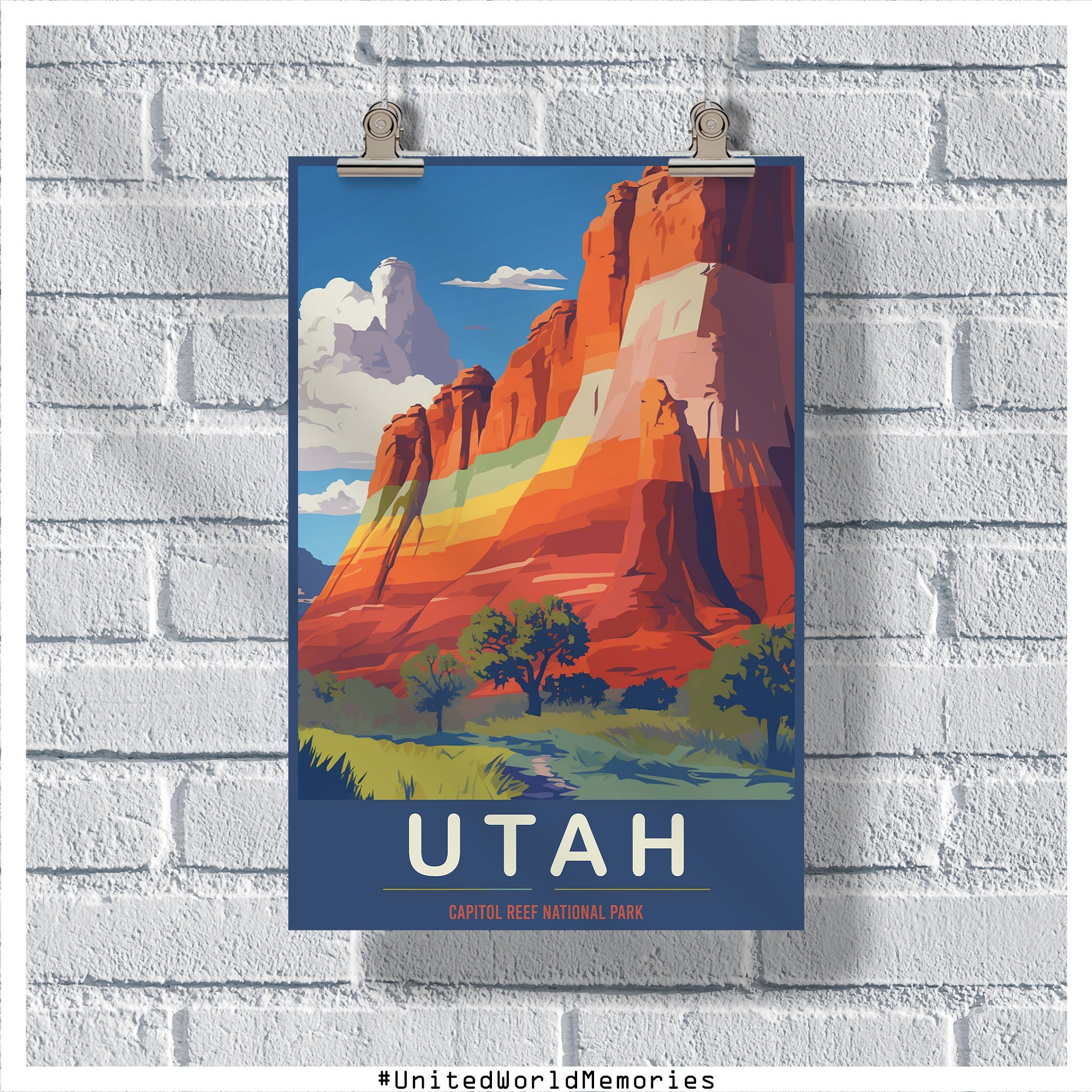 Utah Travel Poster, Capitol Reef National Park Poster, Utah Vintage ...