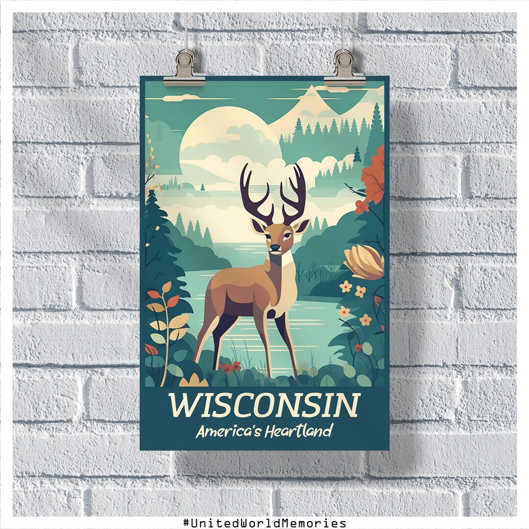 Wisconsin Travel Poster, America's Heartland Poster, Wisconsin Vintage ...