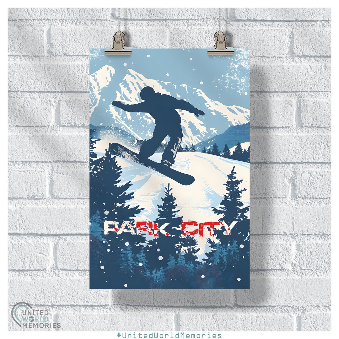 Park City Snowboarding Poster, Ski Resort Utah Print, Snowboarding Wall ...