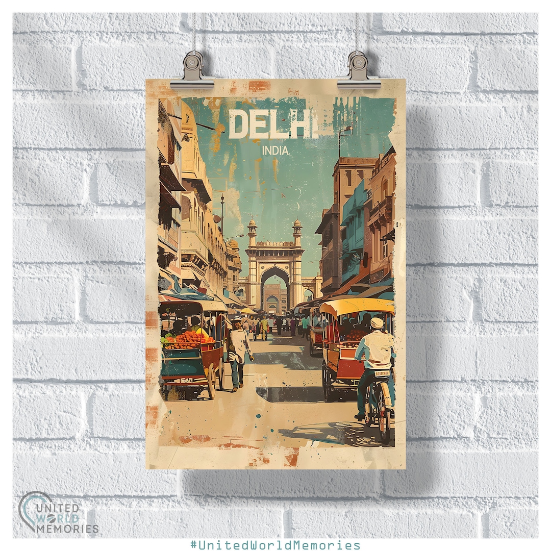 Delhi Vintage Old Delhi Poster, Delhi Travel Print, India Retro Wall ...