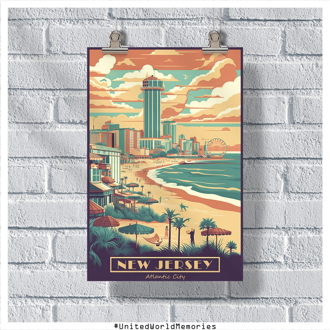 New Jersey Travel Poster, Atlantic City Poster, New Jersey Vintage ...