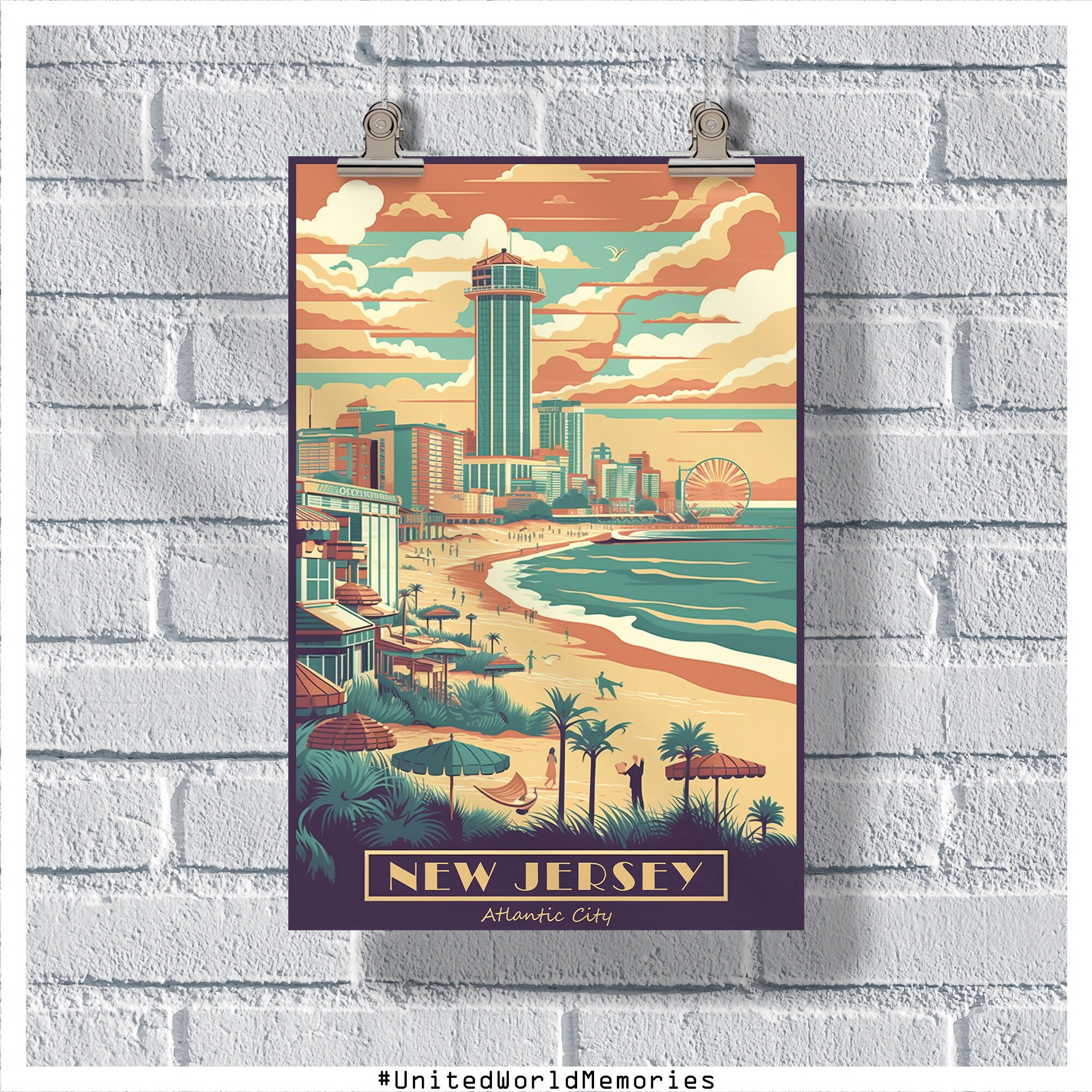 New Jersey Travel Poster, Atlantic City Poster, New Jersey Vintage ...