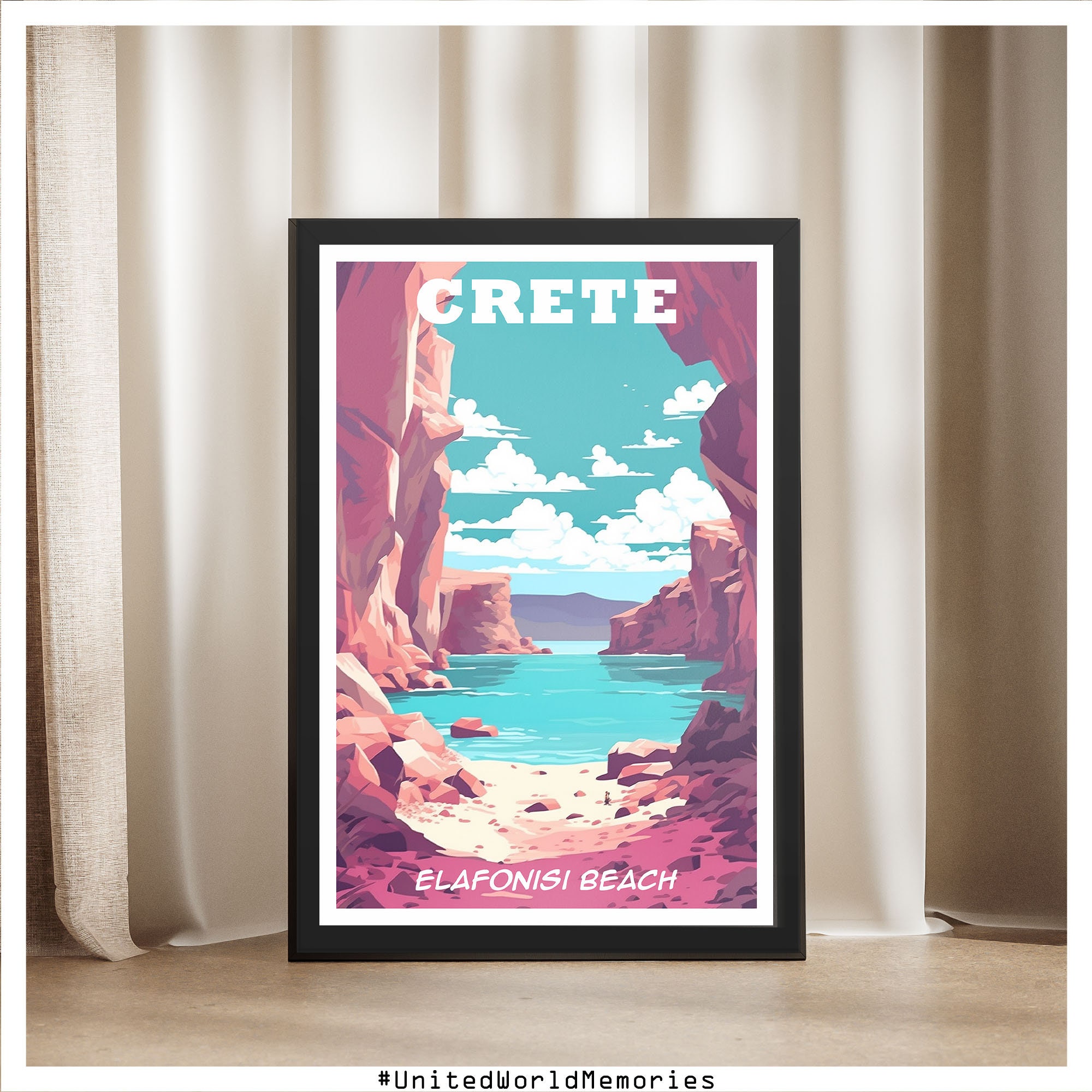 Crete Travel Poster, Elafonisi Beach Poster, Greece Poster, Crete Wall ...