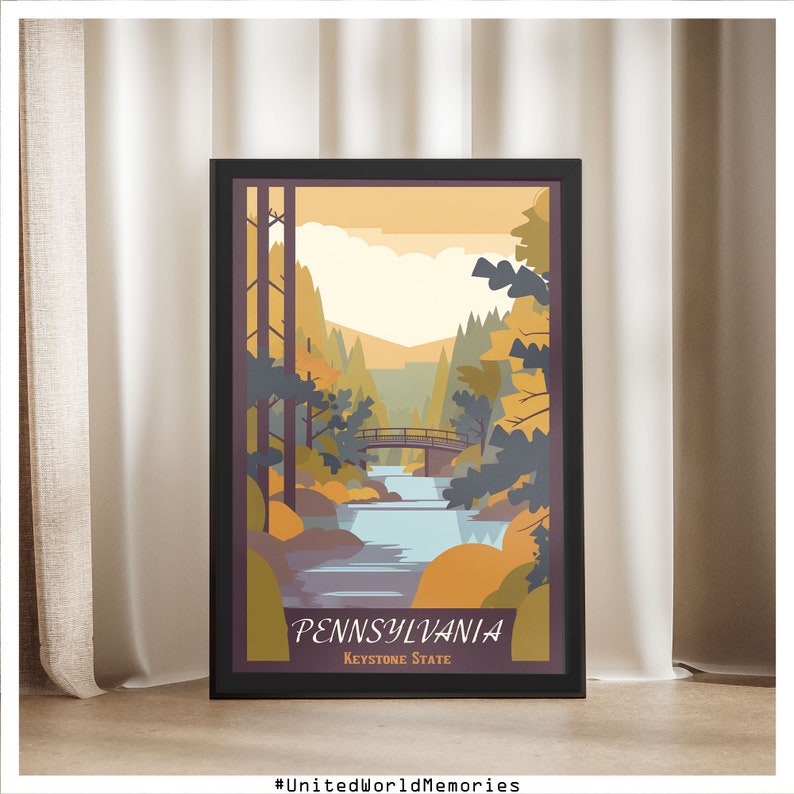 Pennsylvania Travel Poster, Keystone State Poster, Pennsylvania Vintage ...