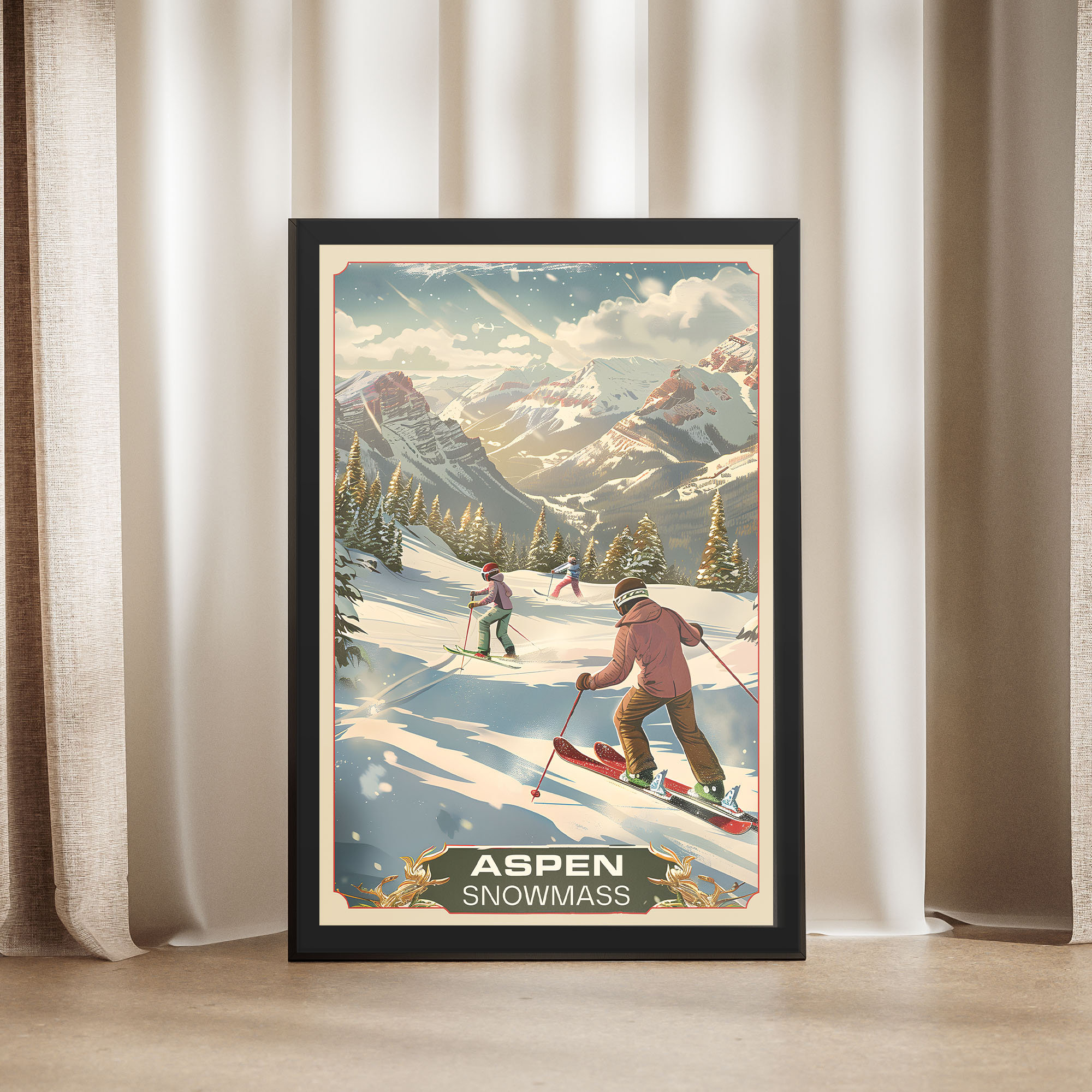 Aspen Snowmass Retro Adventure Poster, Ski Resort Colorado Print, Ski ...