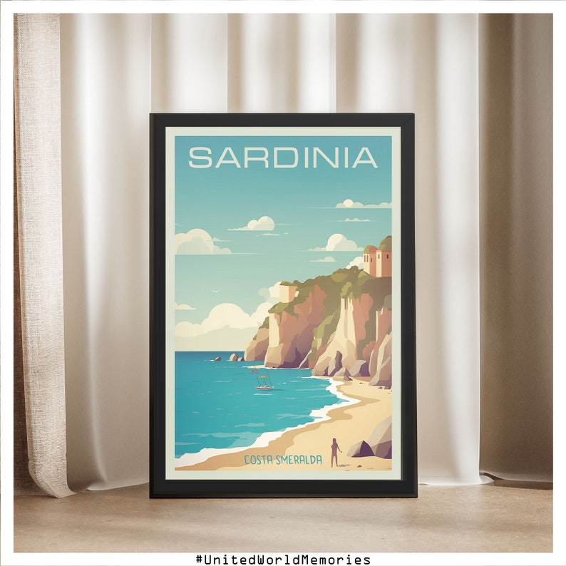 Sardinia Travel Poster, Costa Smeralda Poster, Italy Poster, Sardinia ...