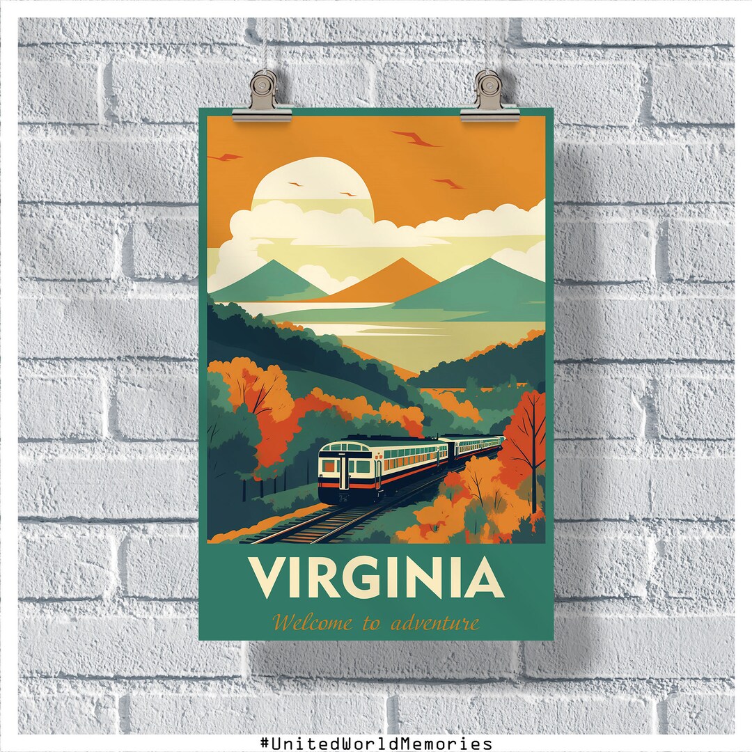 Virginia Travel Poster, Virginia Rail Train Poster, Virginia Vintage ...