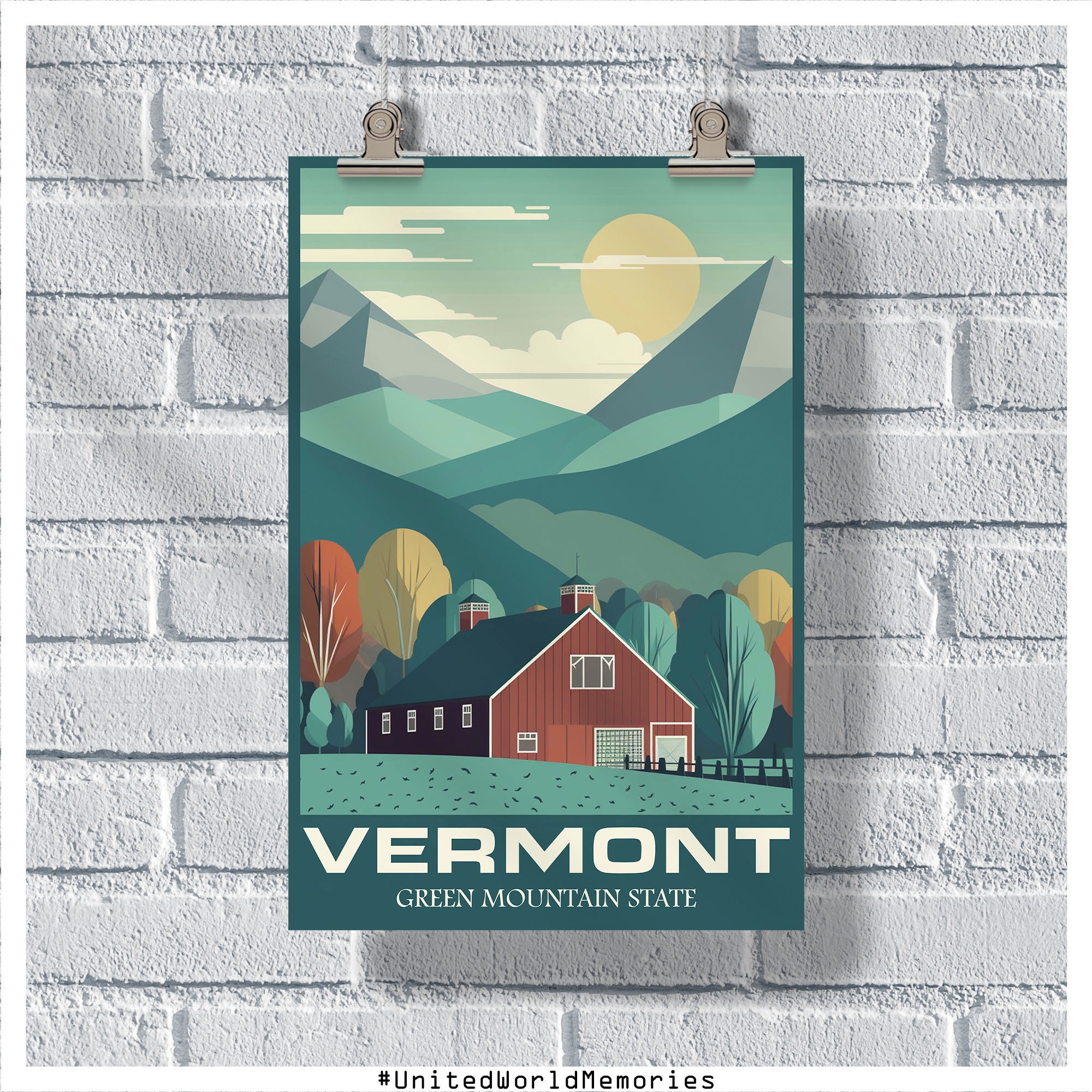 Vermont Travel Poster, Green Mountain State Poster, Vermont Vintage ...