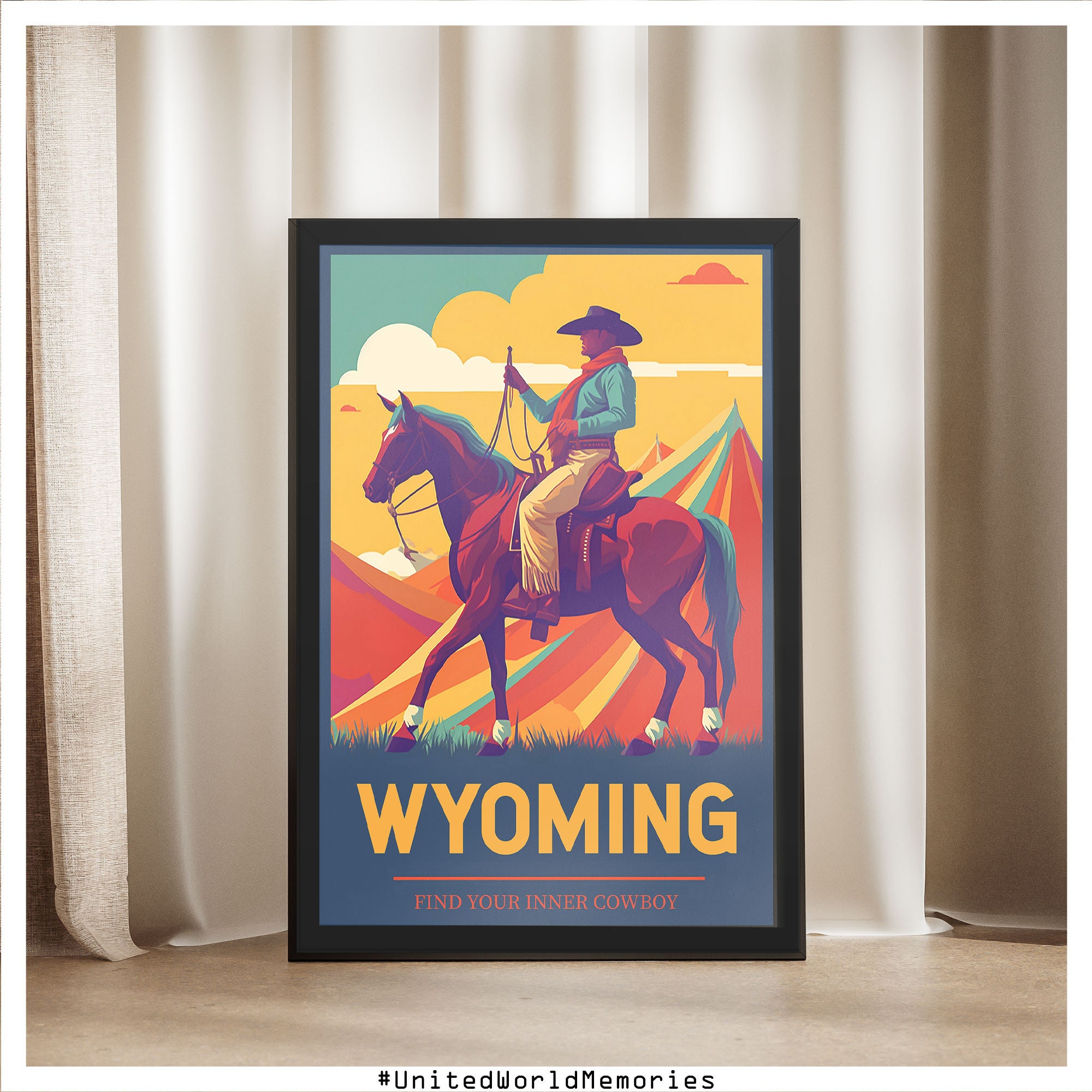 Wyoming Travel Poster, Find Your Inner Cowboy Poster, Wyoming Vintage ...