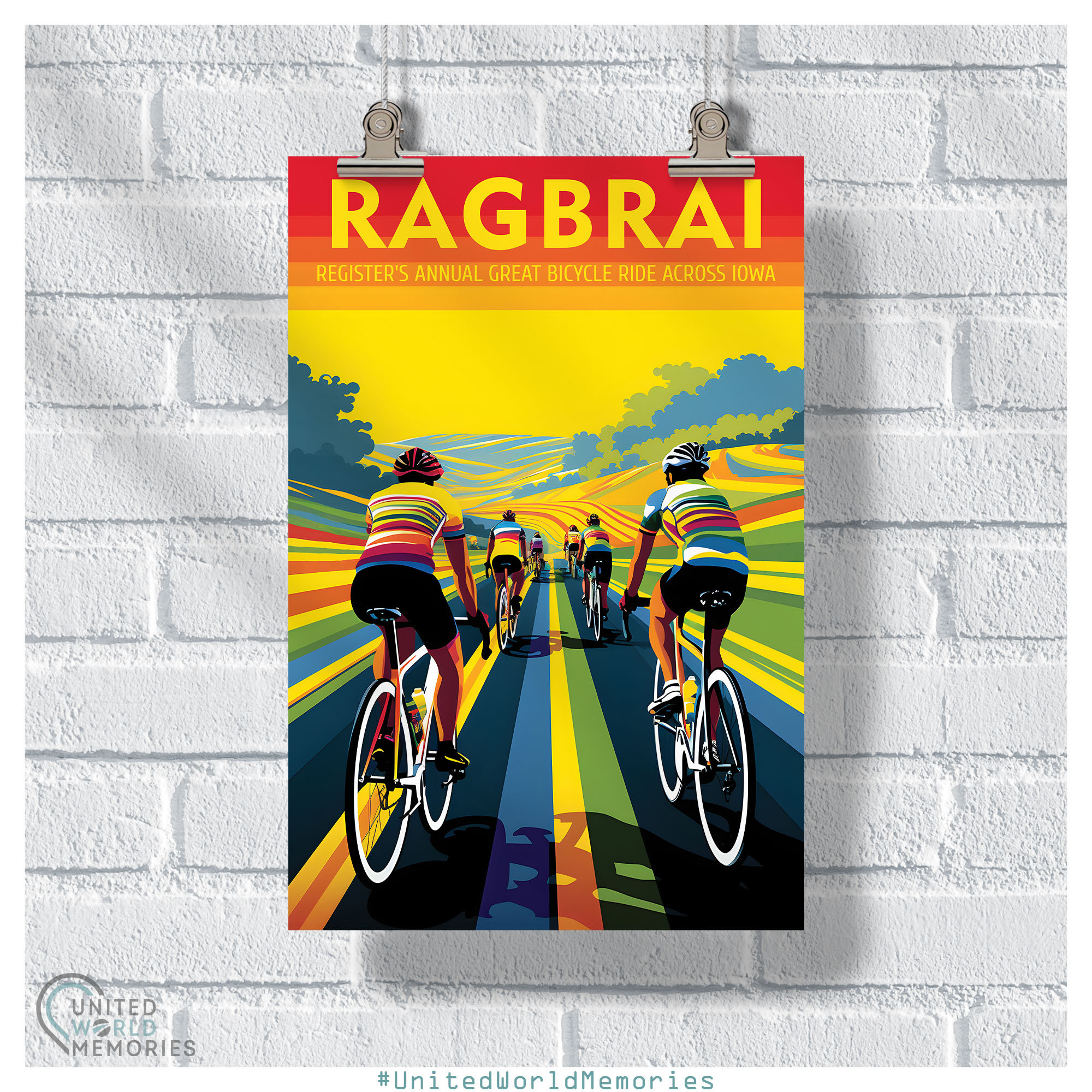 RAGBRAI Dynamic Cycling Poster, Iowa USA Vintage Retro Print, Cycling ...
