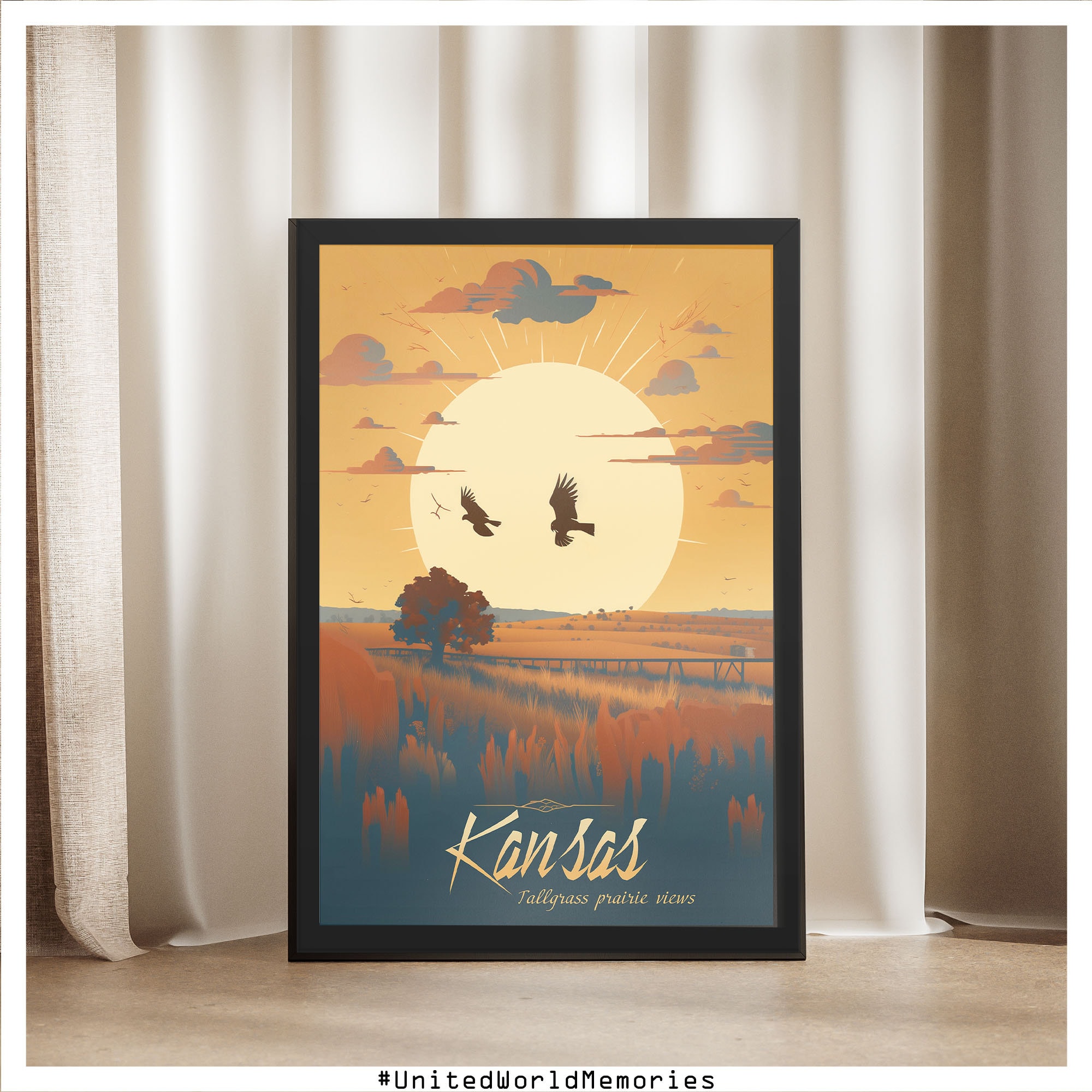 Kansas Travel Poster, Sunflower State Poster, Kansas Vintage Poster ...