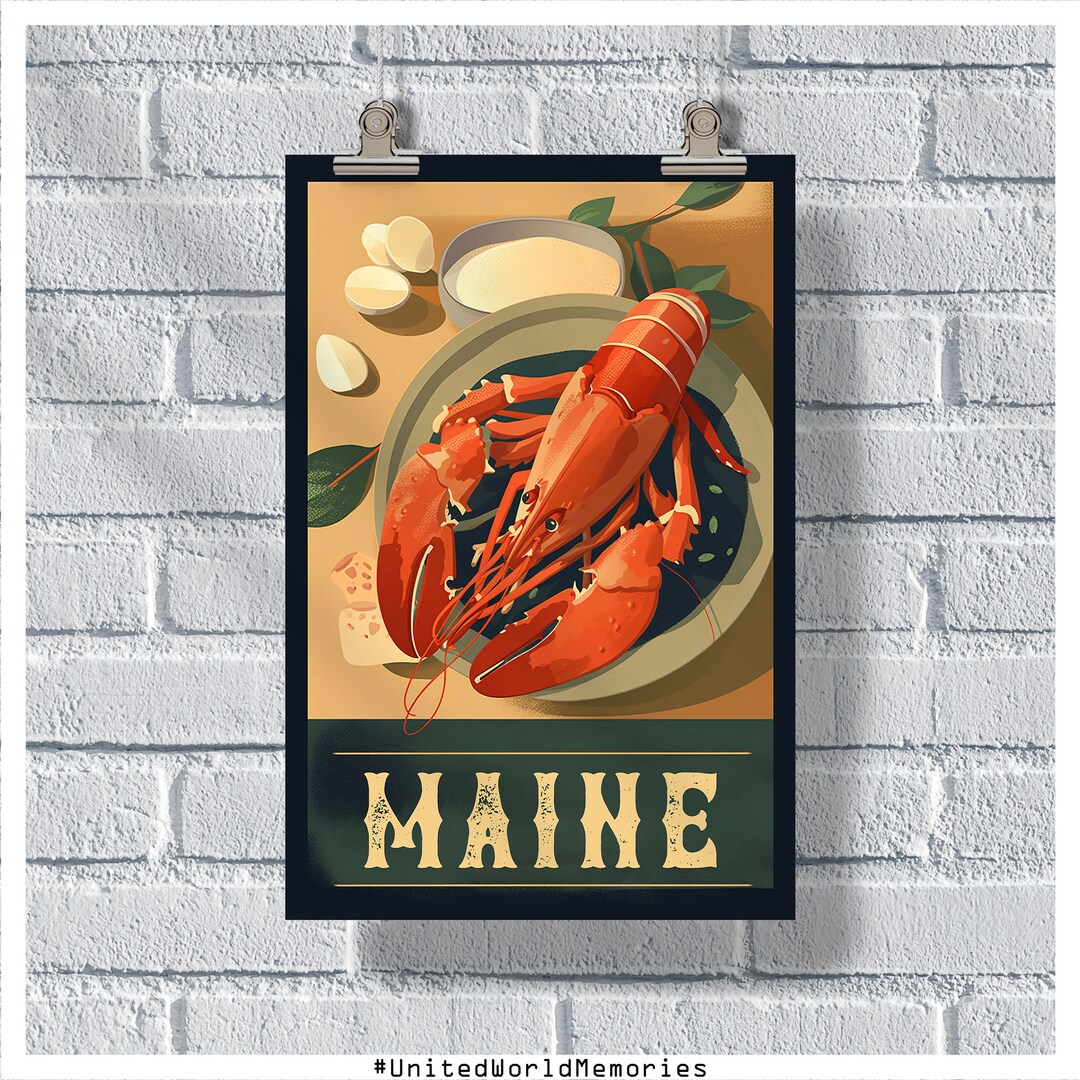Maine Travel Poster, Maine Lobster Poster, Maine Vintage Poster, Wall ...