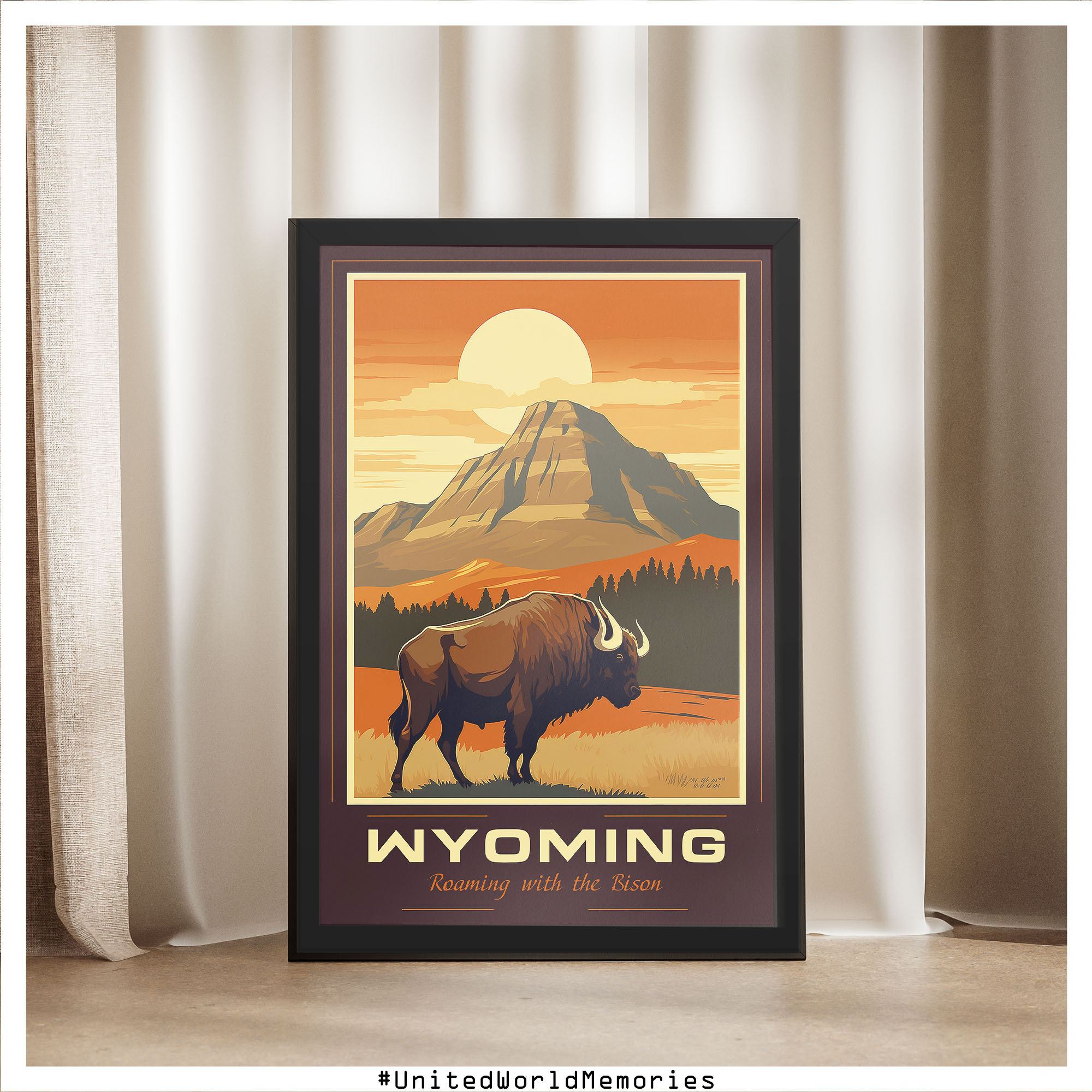 Wyoming Travel Poster, Wyoming Bison Poster, Wyoming Vintage Poster ...