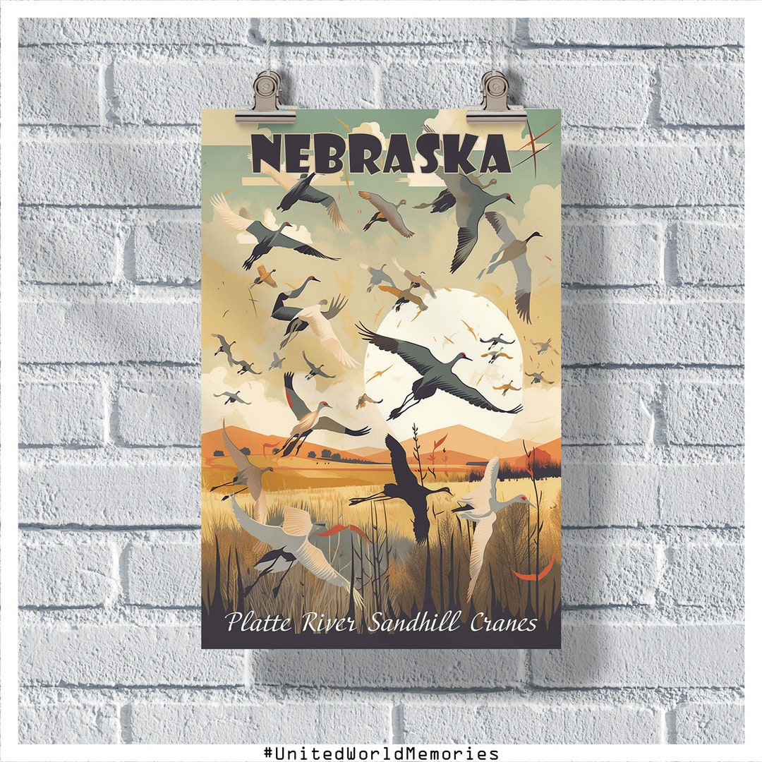 Nebraska Travel Poster, Sandhill Cranes Poster, Nebraska Vintage Poster ...