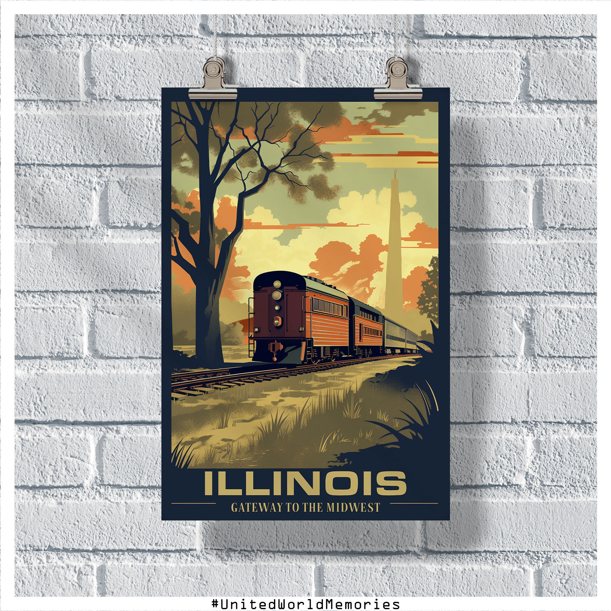 Illinois Travel Poster, Illinois Poster, Illinois Vintage Poster, Wall ...