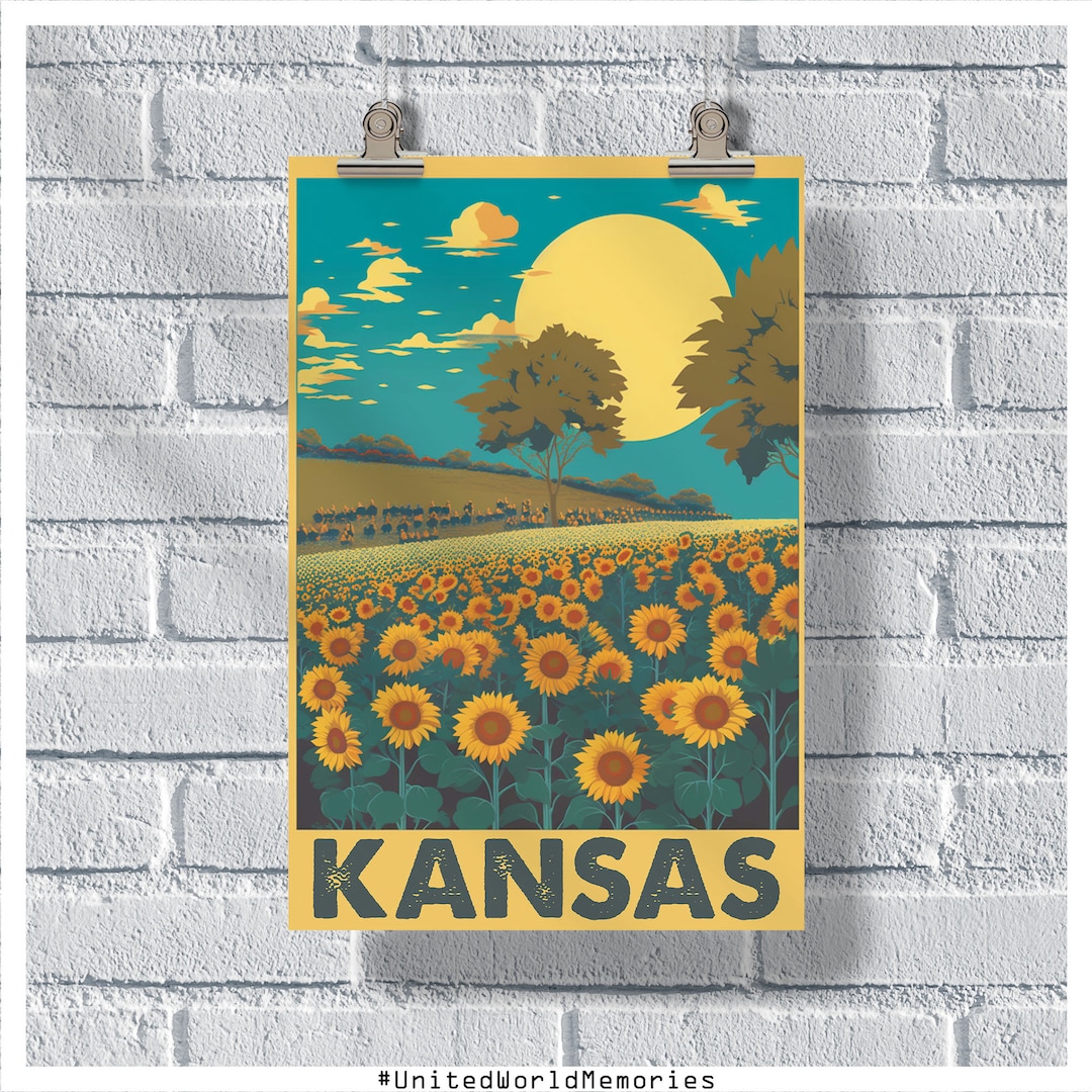 Kansas Travel Poster, Sunflower State Poster, Kansas Vintage Poster ...
