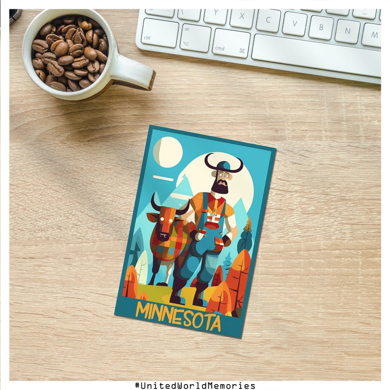 Minnesota Travel Poster, Paul Bunyan and Babe the Blue Ox Poster ...