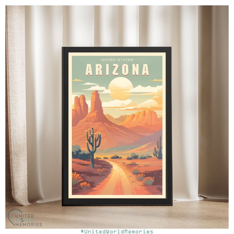 Arizona Desert Poster, Arizona USA Vintage Retro Poster, Travel Lover ...