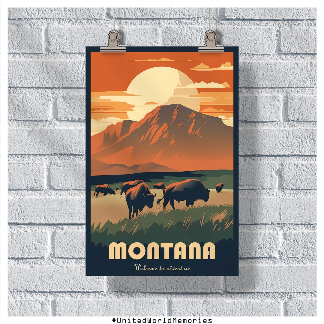 Montana Travel Poster, Welcome to Montana Poster, Montana Vintage ...