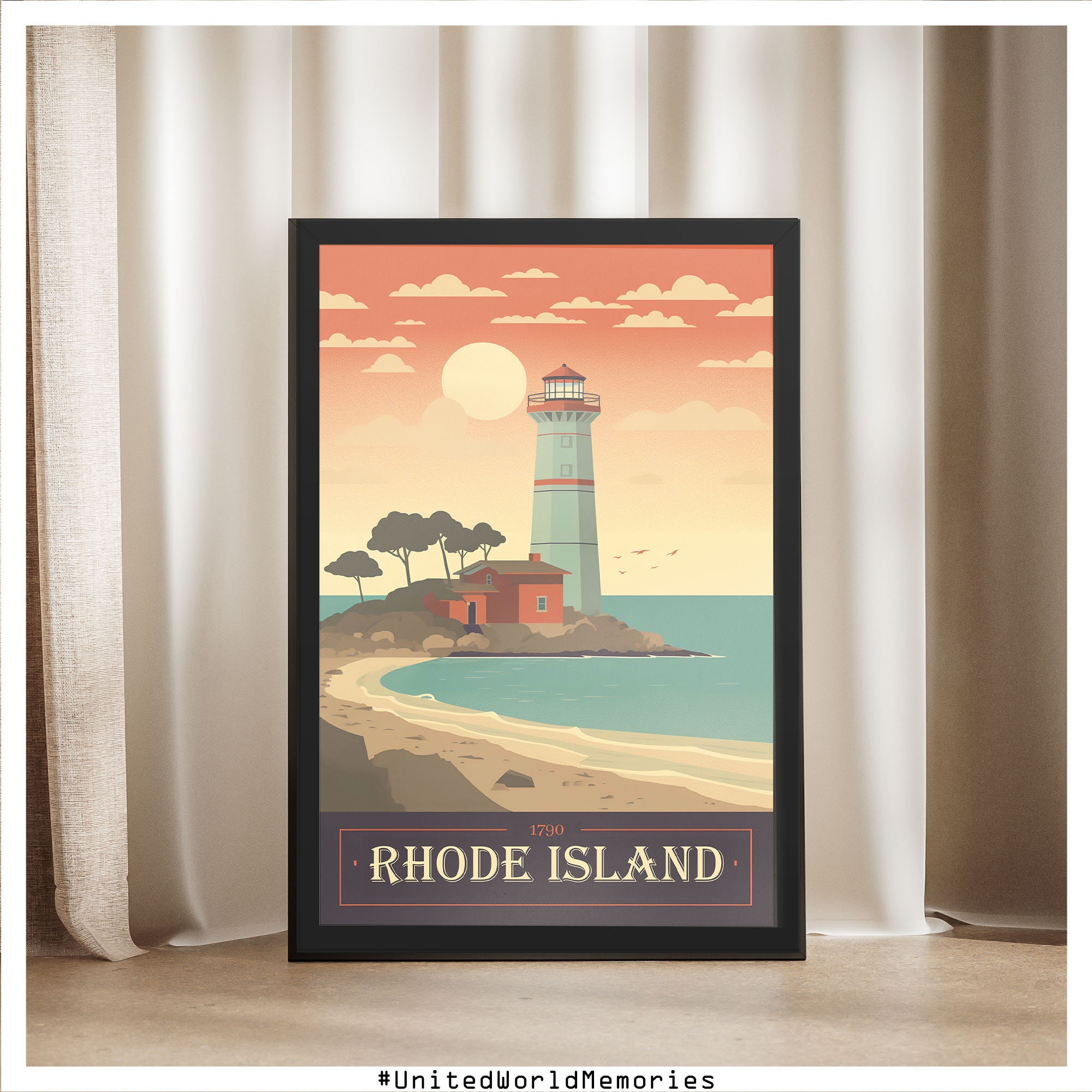 Rhode Island Travel Poster, Rhode Island Lighthouse, RI Poster, Rhode ...