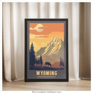 Wyoming Travel Poster, Explore Wyoming Poster, Wyoming Vintage Poster ...